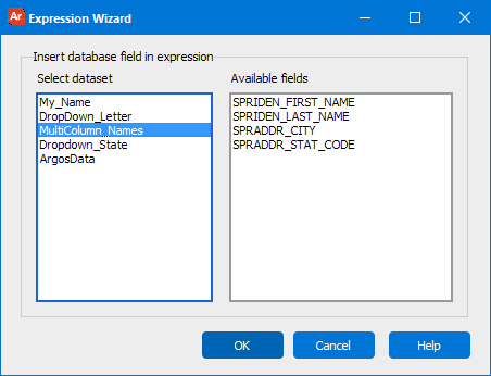 Expression Wizard - Select Database Field