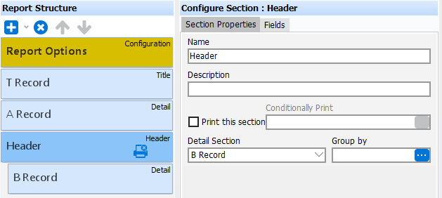 Add the Sections for the C Record Type Header and Footer Sections